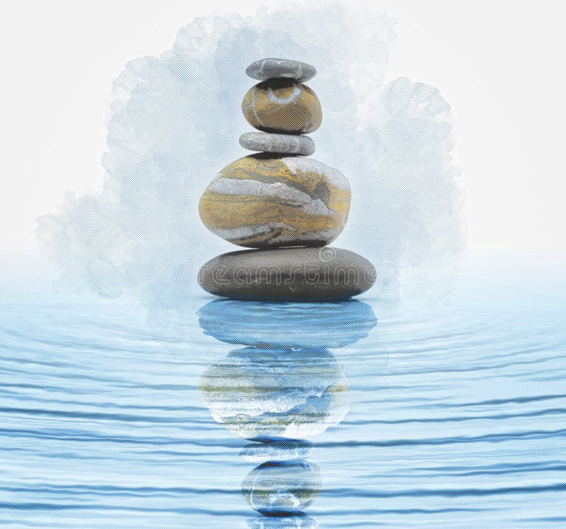 Zen Stones in Water, Blue Sky Stock Illustration - Illustration of ...