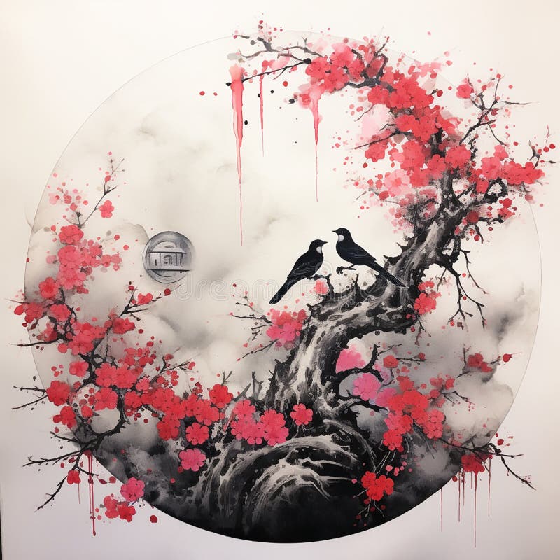 Zen Tree Sumi-e Ink Painting Stock Illustration - Illustration of ...