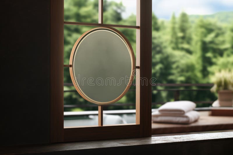 Zen Window View with Forest Backdrop Stock Illustration - Illustration ...