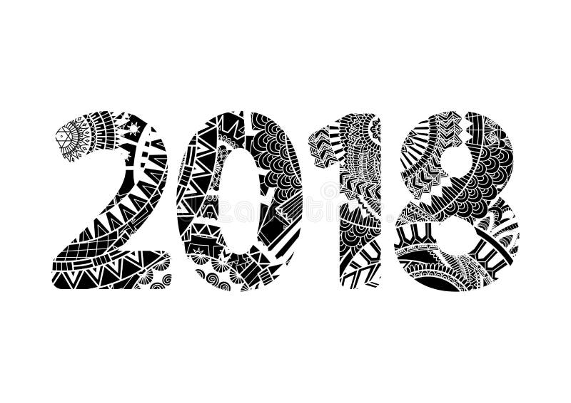 Zendoodle Design Inside Number 2018 for Design Element. Vector ...