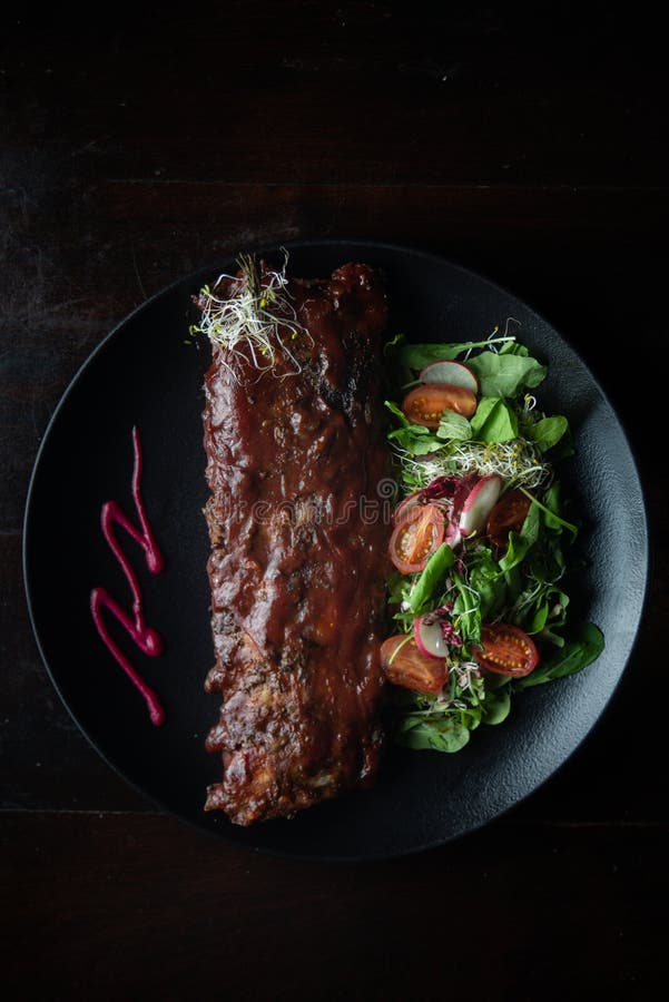 Ribs stock image. Image of soft, food, dark, cuttlery - 254640925