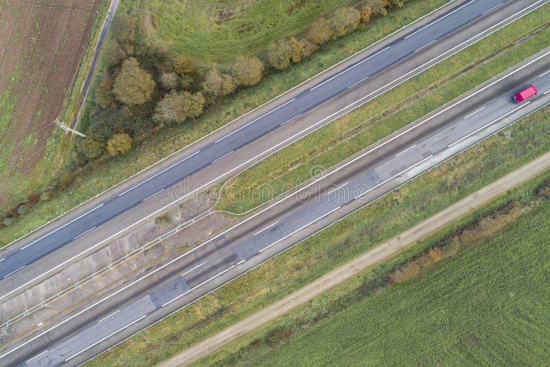 Overhead Drone Aerial View of a Freeway Stock Photo - Image of overpass ...