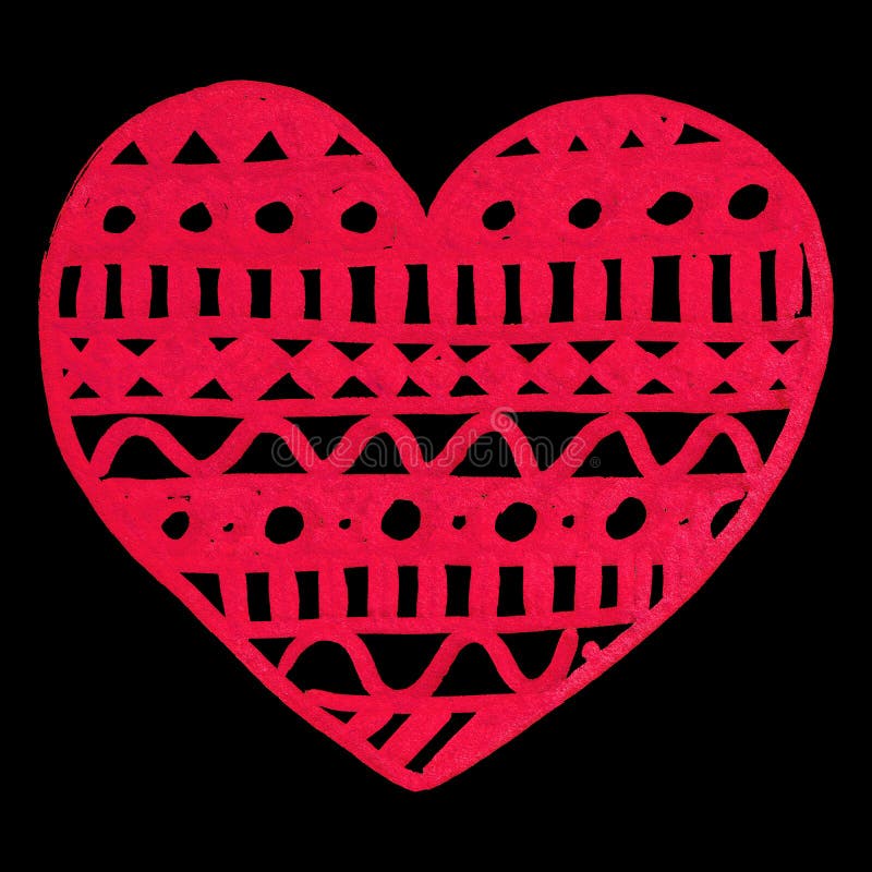 Zentangle Doodle Red Heart Ink Hand Drawn Isolated Stock Illustration ...
