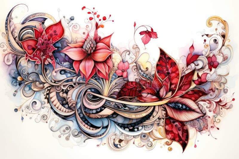 Zentangle Elements Combined with Watercolor Splashes Stock Image ...