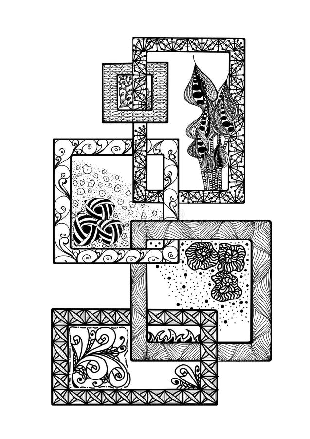 Zentangle Frames Black White Stock Vector - Illustration of graphic ...