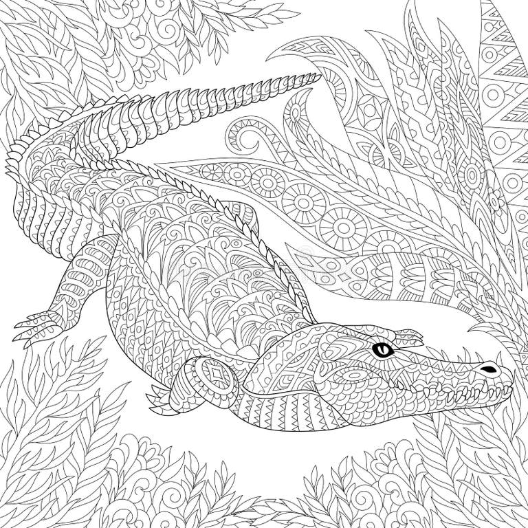 Zentangle Gestileerde Krokodil (alligator) Vector Illustratie ...