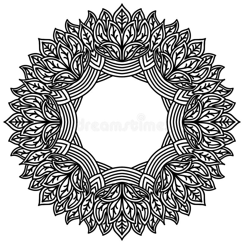 Zentangle Mandala with Pattern from Leaves. Lace Carved Frame on White ...