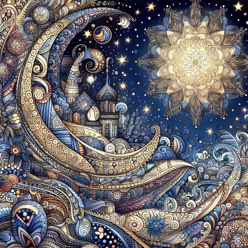 Zentangle Midnight Intricate Meditative Pattern Drawing Incorpor Stock ...