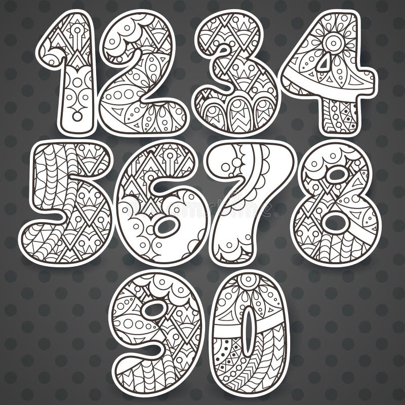 Zentangle Numbers Set. Collection of Doodle Numbers with Zentangle ...