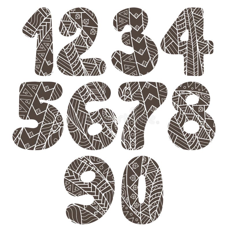 Zentangle Numbers Set. Collection of Doodle Numbers with Zentangle ...