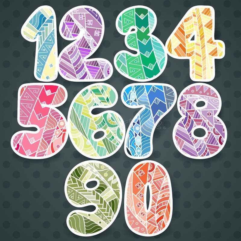 Zentangle Numbers Set. Collection of Pattern Doodle Elements. Stock ...