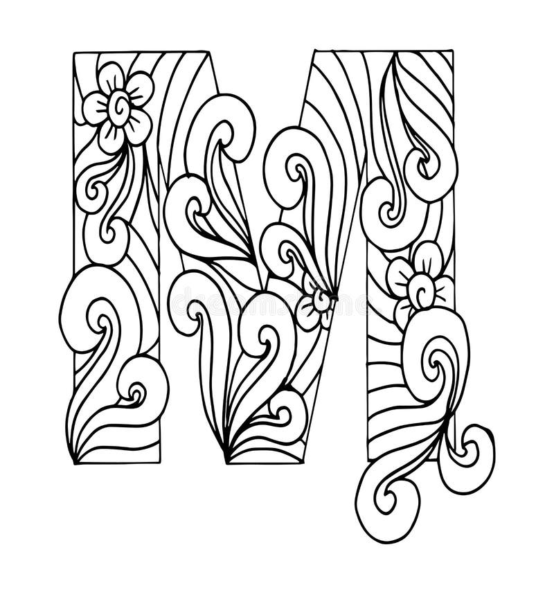 Zentangle Stilisierte Alphabet Buchstabe M in Der Gekritzelart Vektor ...