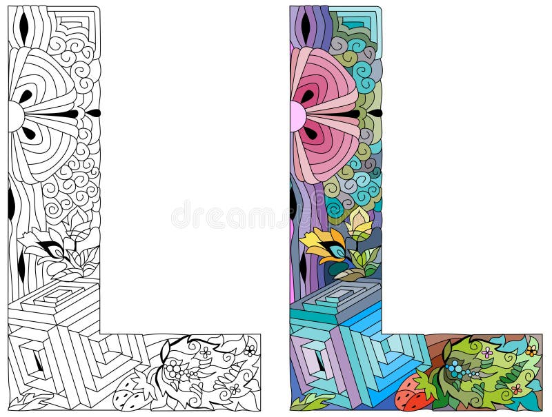 Letter L Monogram for Coloring, Engraving Design. Vector Illustration ...