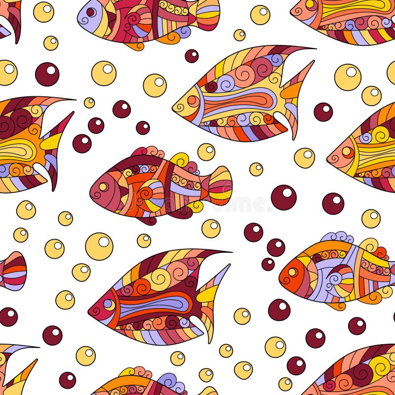 Zentangle Stylized Sea Shell Seamless Pattern. Hand Drawn Aquatic ...