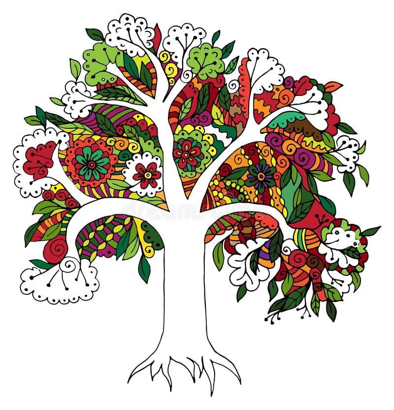 Zentangle Tree Outline stock vector. Illustration of zentangle - 55733536