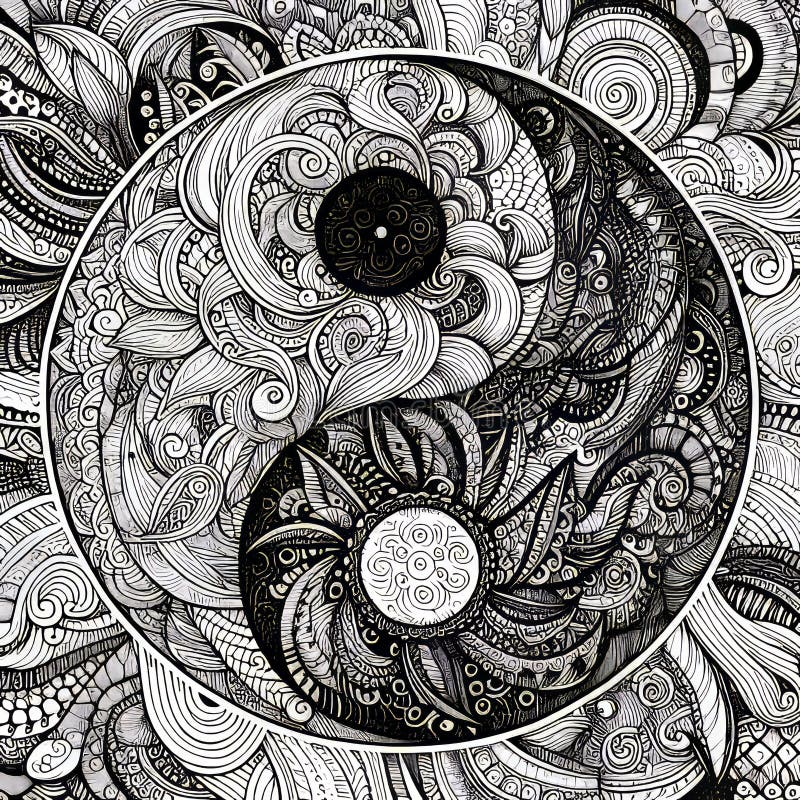 Zentangle Yin Yang with Intricate Zentangle Style Patterns Withi Stock ...
