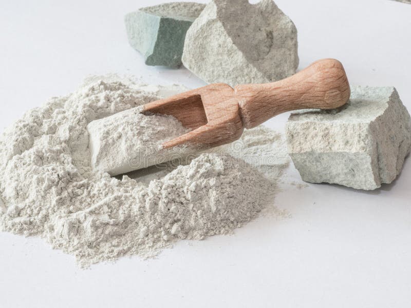 Zeolite Raw Powder and Stones on White Background Stock Image - Image ...