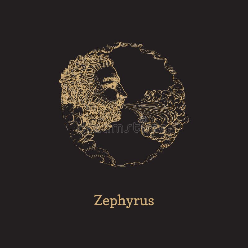Zephyrus, West Wind Hand Drawn in Engraving Style. Vector Graphic ...