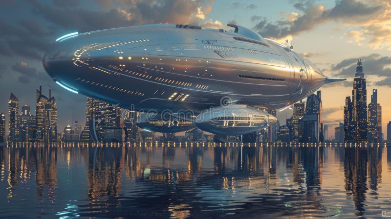 Zeppelin of a Beautiful Transportation with Futuristic Design. Stock ...