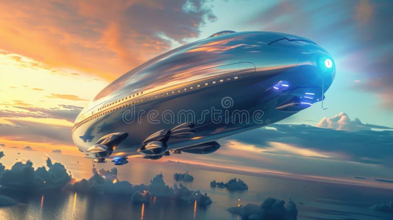 Zeppelin of a Beautiful Transportation with Futuristic Design. Stock ...
