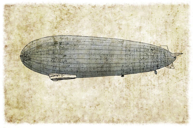 Fantasy Castle and Flying Zeppelin at Sunset Stock Illustration ...