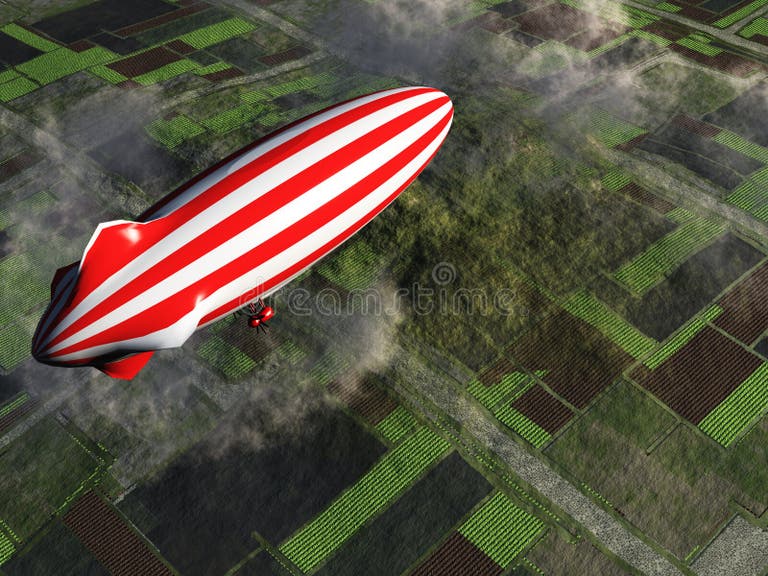 Zeppelin Flying Over Farmland Stock Illustration - Illustration of ...