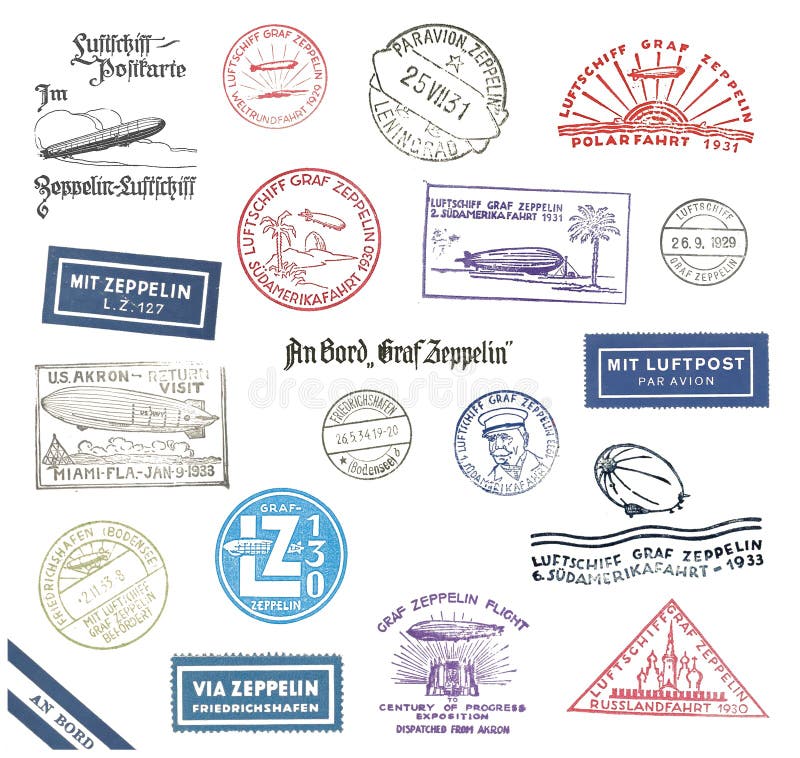 Zeppelin Postmarks from Germany Stock Illustration - Illustration of ...