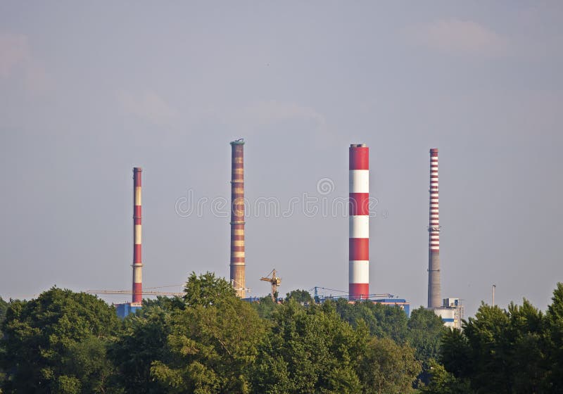 Zeran CHP chimneys stock photo. Image of white, chimney - 21875754