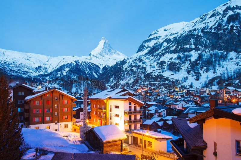 Zermatt at night stock image. Image of scenery, canal - 8769819