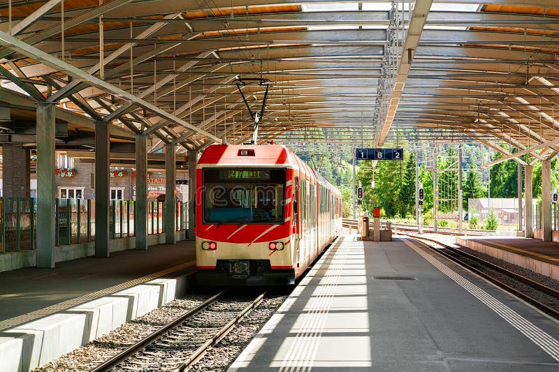 Zermatt, Switzerland - August 24, 2016: Concourse and Train at Railway ...