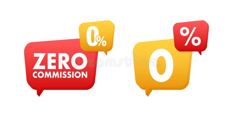 Zero Commission Speech Bubble Banners Vector Illustration with Percent ...