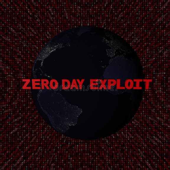Zero Day Exploit Text with Earth by Night and Red Hex Code Illustration ...