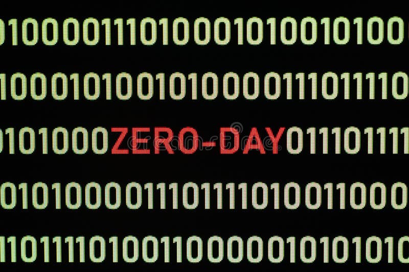 Zero Day Text And Binary Code Concept From The Desktop Computer Screen