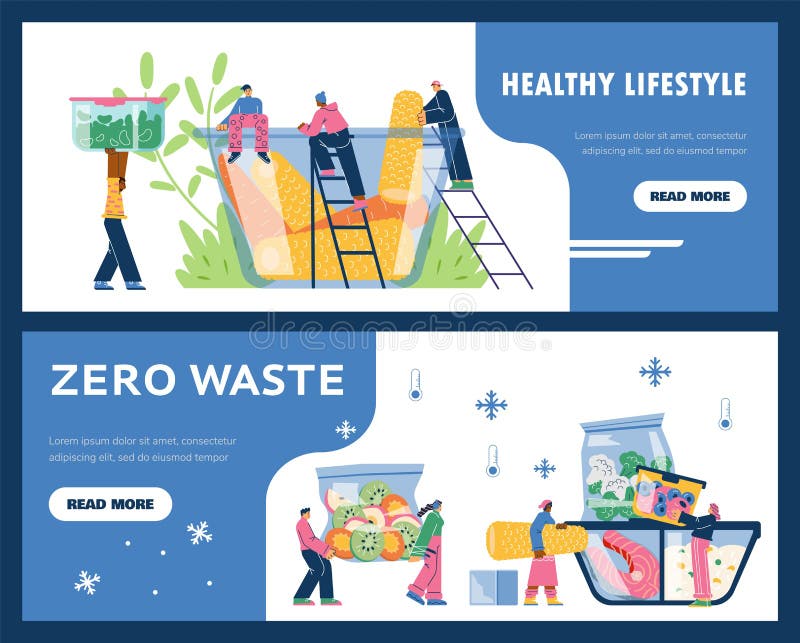 Zero Food Waste and Healthy Lifestyle Banners or Posters Set, Flat ... Zero Food Waste and Healthy Lifestyle Banners or Posters Set, Flat ...