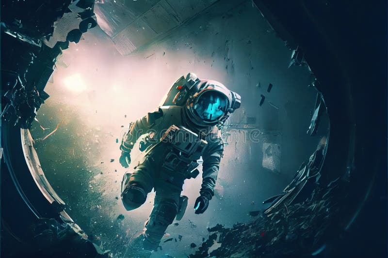 Zero G Emergency Space Evacuation with Astronaut Concept Superb. Stock ...