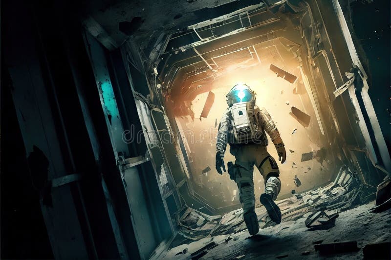 Zero G Emergency Space Evacuation with Astronaut Concept Superb. Stock ...