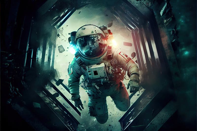 Zero G Emergency Space Evacuation with Astronaut Concept Superb. Stock ...