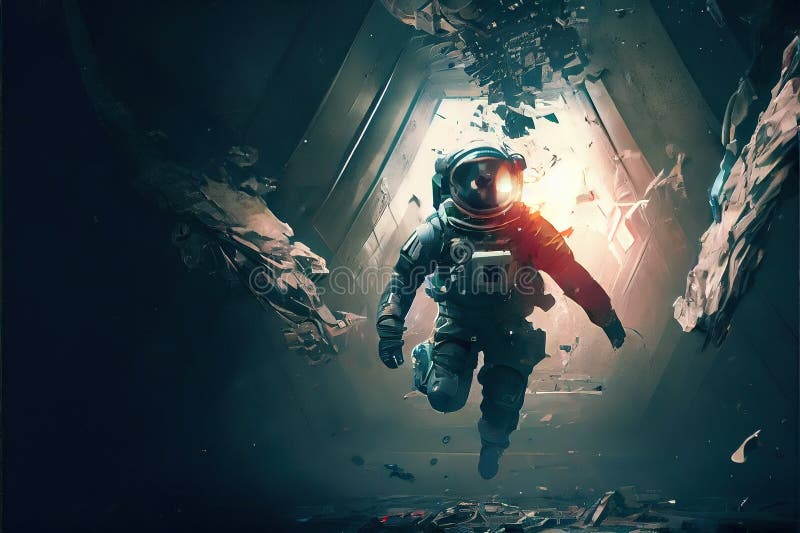 Zero G Emergency Space Evacuation with Astronaut Concept Superb. Stock ...