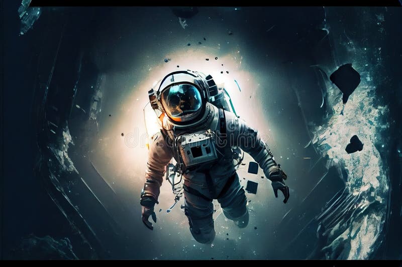 Zero G Emergency Space Evacuation with Astronaut Concept Superb. Stock ...