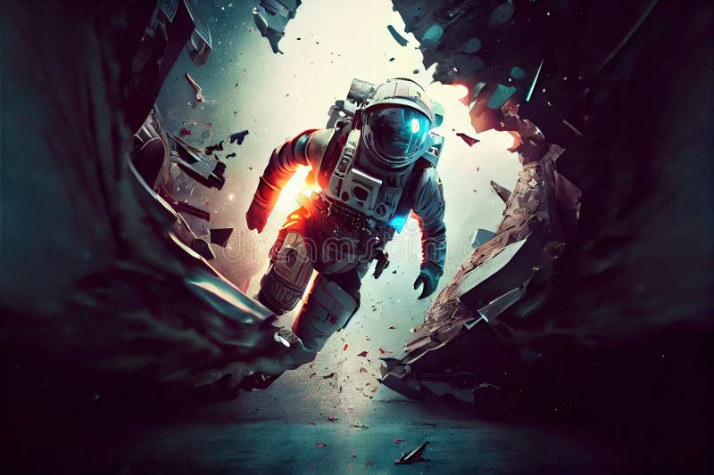 Zero G Emergency Space Evacuation with Astronaut Concept Superb. Stock ...