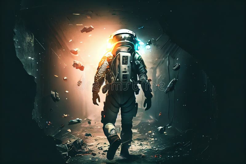 Zero G Emergency Space Evacuation with Astronaut Concept Superb. Stock ...