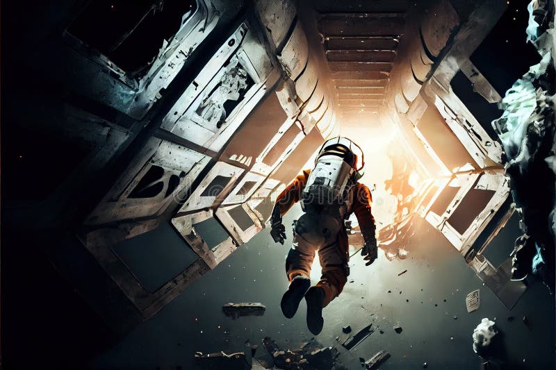 Zero G Emergency Space Evacuation with Astronaut Concept Superb. Stock ...