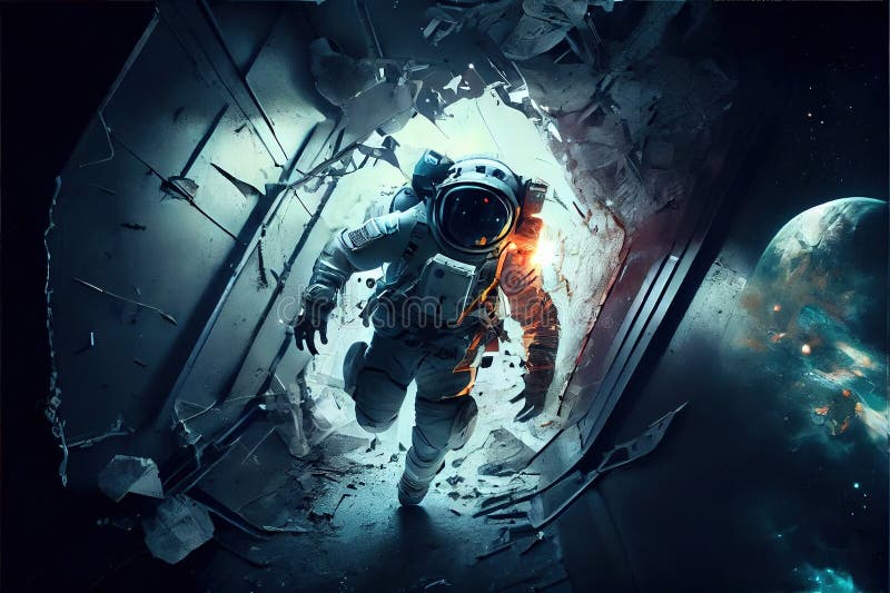 Zero G Emergency Space Evacuation with Astronaut Concept Superb. Stock ...