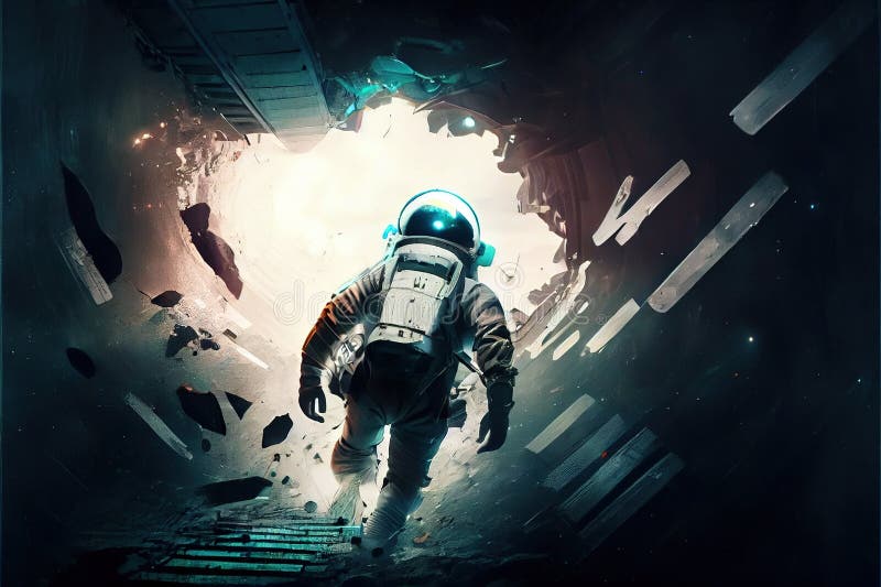 Zero G Emergency Space Evacuation with Astronaut Concept Superb. Stock ...