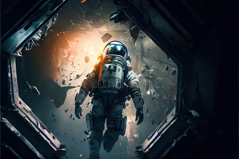 Zero G Emergency Space Evacuation with Astronaut Concept Superb. Stock ...