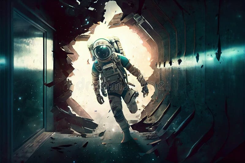 Zero G Emergency Space Evacuation with Astronaut Concept Superb. Stock ...