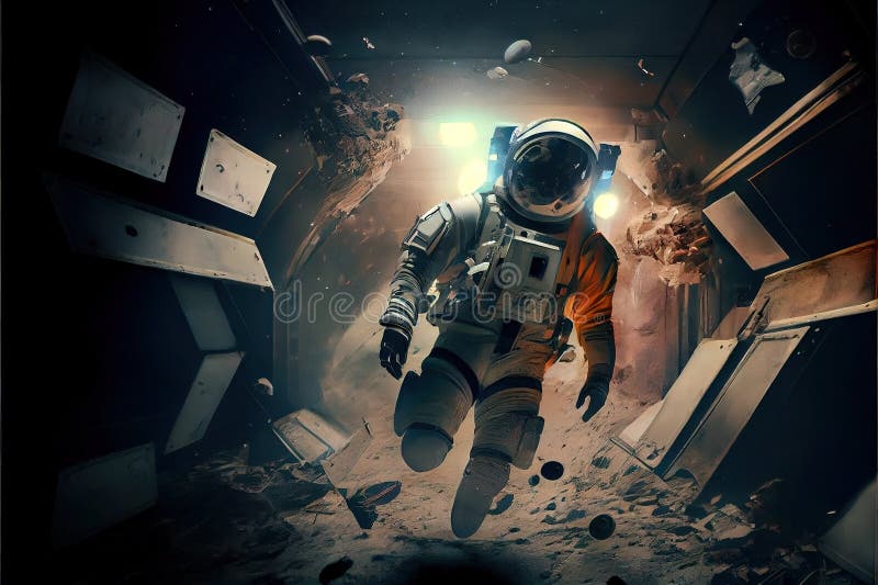 Zero G Emergency Space Evacuation with Astronaut Concept Superb. Stock ...