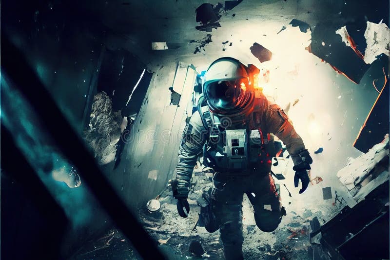 Zero G Emergency Space Evacuation with Astronaut Concept Superb. Stock ...