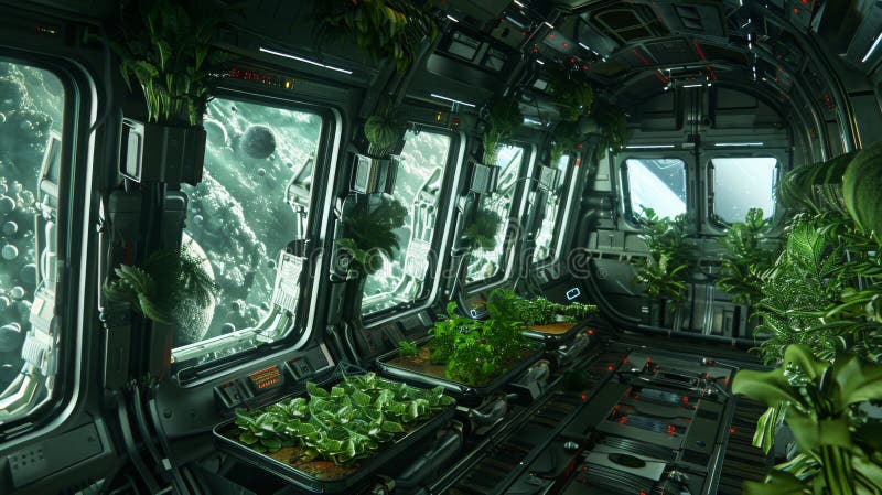 A Zero Gravity Farming Module with Thriving Plants, a Backdrop of Outer ...