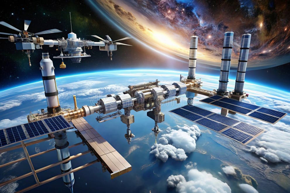 Zero-Gravity Manufacturing in Space Stock Illustration - Illustration ...